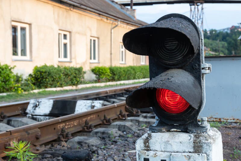 Piece of Equipment Shining a Red Light Next To the Train Stock Photo ...