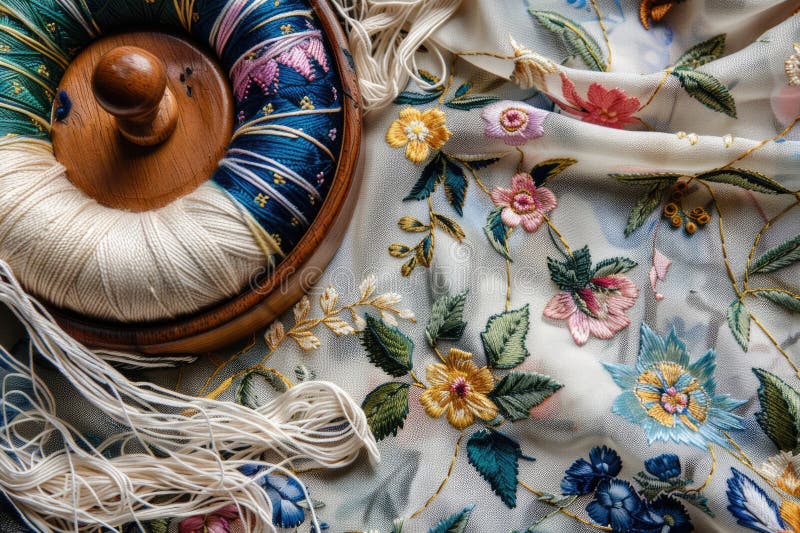 Piece of Fabric with Spool of Thread in Focus, Ideal for Sewing or ...