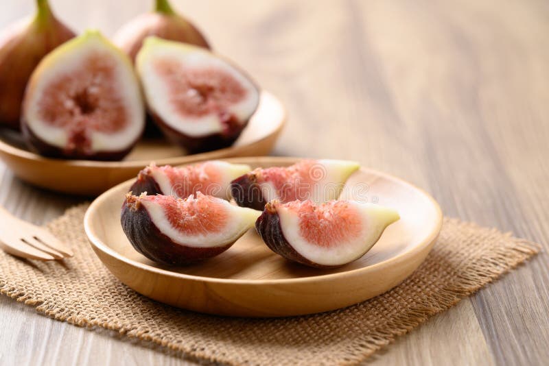 Piece of Fig on Wooden Plate Ready To Eating Stock Photo - Image of ...