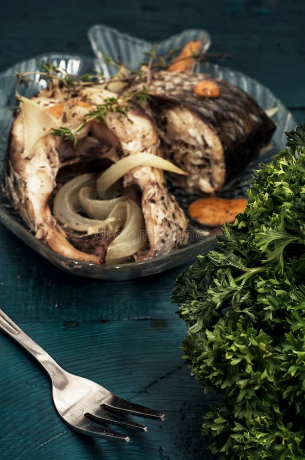 Piece of Fragrant Roasted Fish Stock Image - Image of delicious, sauce ...