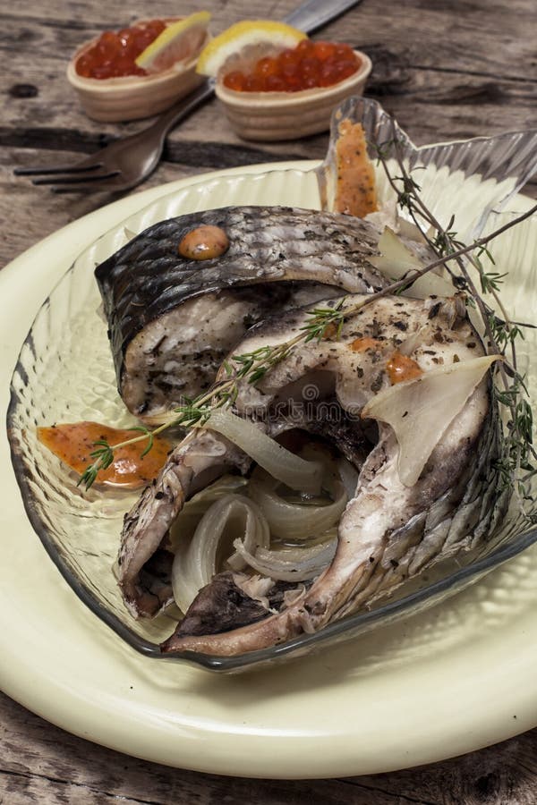 Piece of Fragrant Roasted Fish Stock Image - Image of pike, seafood ...