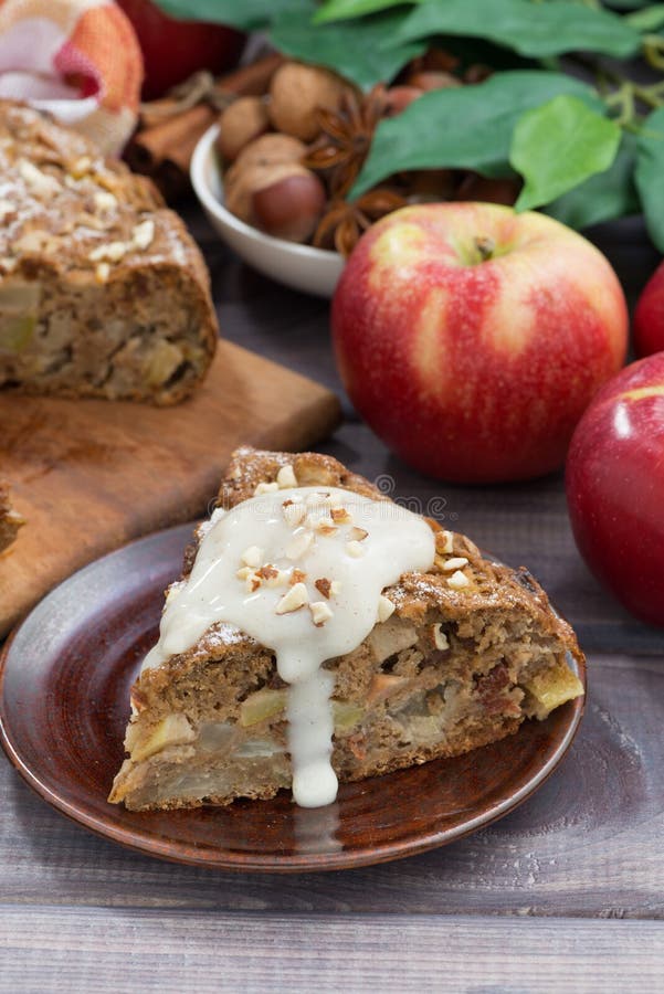 Piece of Fresh Apple Pie, Vertical Stock Image - Image of cream, food ...