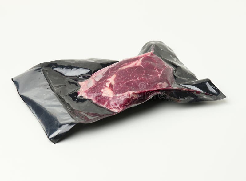 Piece of Fresh Beef Meat Packed in a Vacuum Plastic Bag, Top View Stock ...
