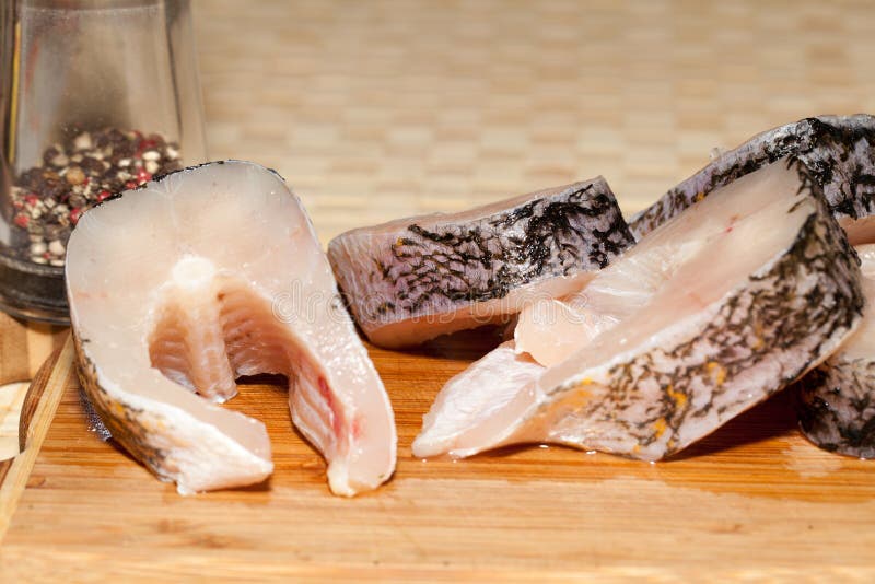 Piece of fresh raw fish. stock image. Image of food, labrax - 32227973