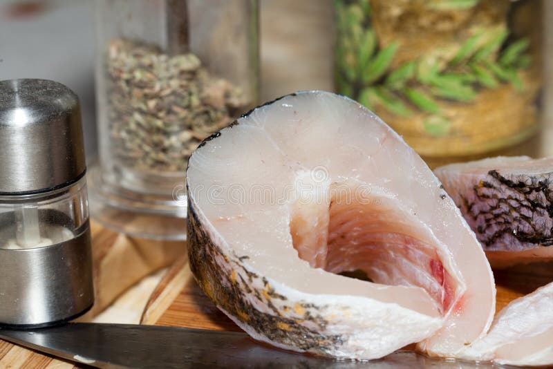 Piece of fresh raw fish. stock image. Image of food, labrax - 32227973