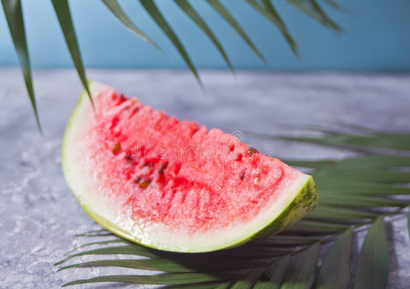 Piece of Fresh Ripe Watermelon on Gray Background Stock Image - Image ...
