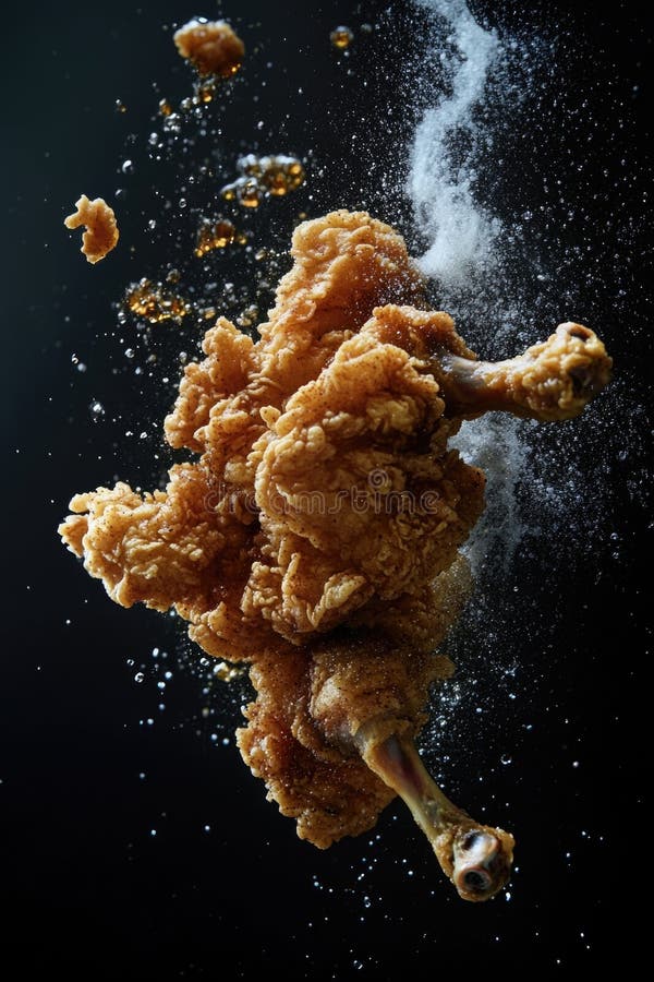 A Piece of Fried Chicken is Airborne Stock Image - Image of airborne ...