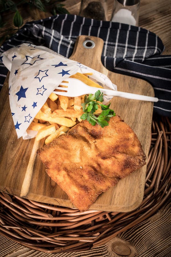 A Piece of Fried Cod with Fries. Stock Photo - Image of british, fish ...