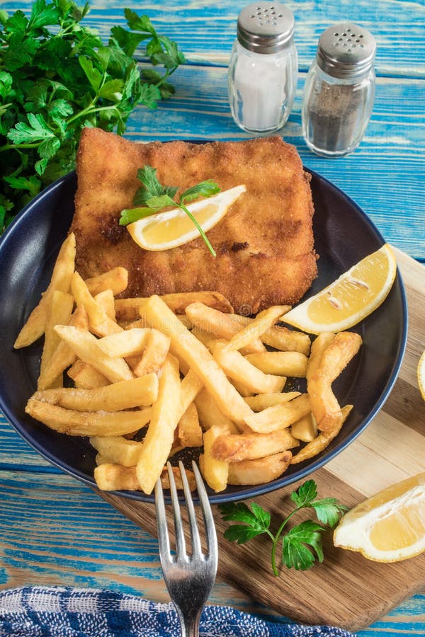 A Piece of Fried Cod with Fries. Stock Image - Image of british, fried ...