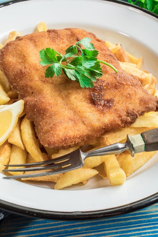 A Piece of Fried Cod with Fries on a Plate. Stock Photo - Image of ...