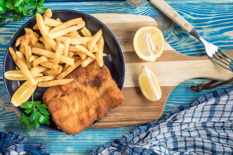 A Piece of Fried Cod with Fries on a Plate Stock Photo - Image of ...