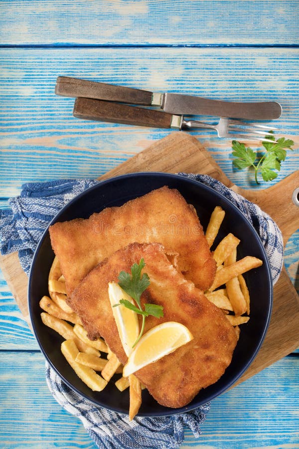 A Piece of Fried Cod with Fries on a Plate Stock Image - Image of chips ...