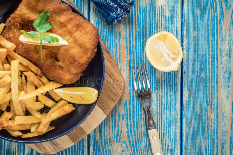 A Piece of Fried Cod with Fries on a Plate Stock Photo - Image of fried ...