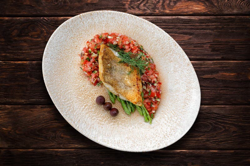 A Piece of Fried Fish Pike Perch with Vegetables Stock Image - Image of ...