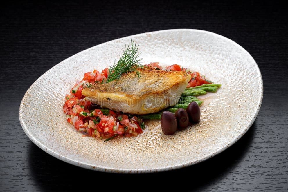 A Piece of Fried Fish Pike Perch with Vegetables Stock Image - Image of ...