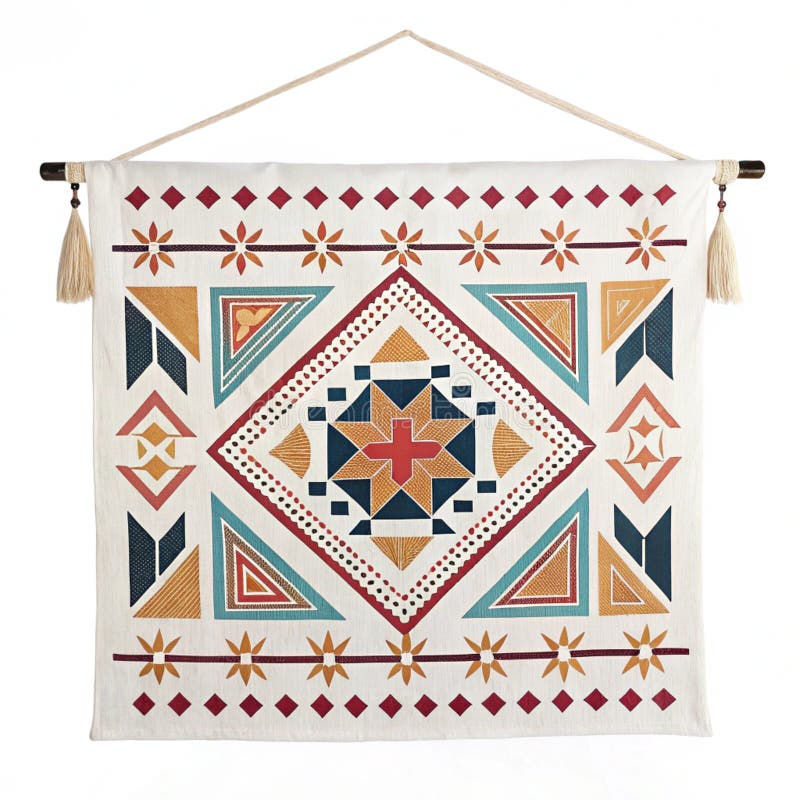 Geometric Textile Wall Art Isolated on White Background Stock ...