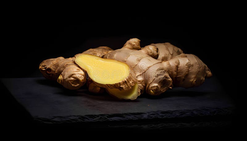 A Piece of Ginger Root is Cut in Half Stock Illustration - Illustration ...