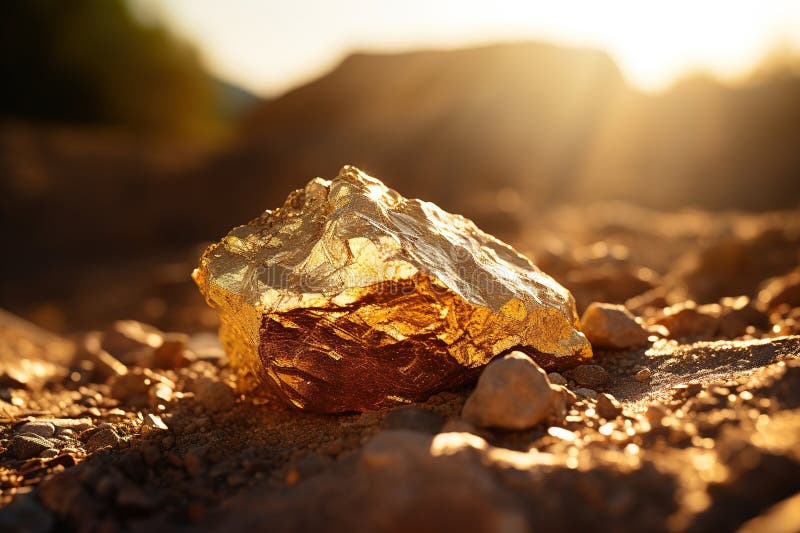 Piece of Gold Ore Lies on Ground Stock Illustration - Illustration of ...
