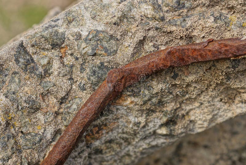 Gray Broken Concrete Wall with Red Rusty Iron Rod Stock Image - Image ...