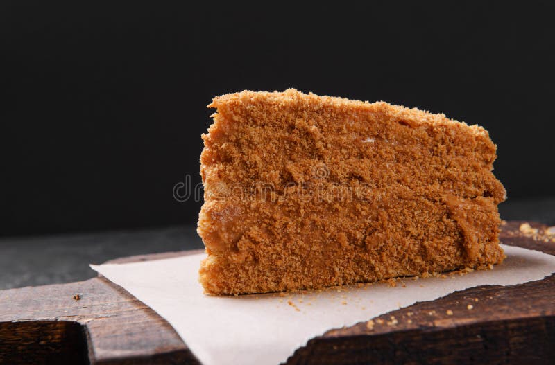 1 Piece of Honey Cake on the Board Side View, Dessert Stock Photo ...