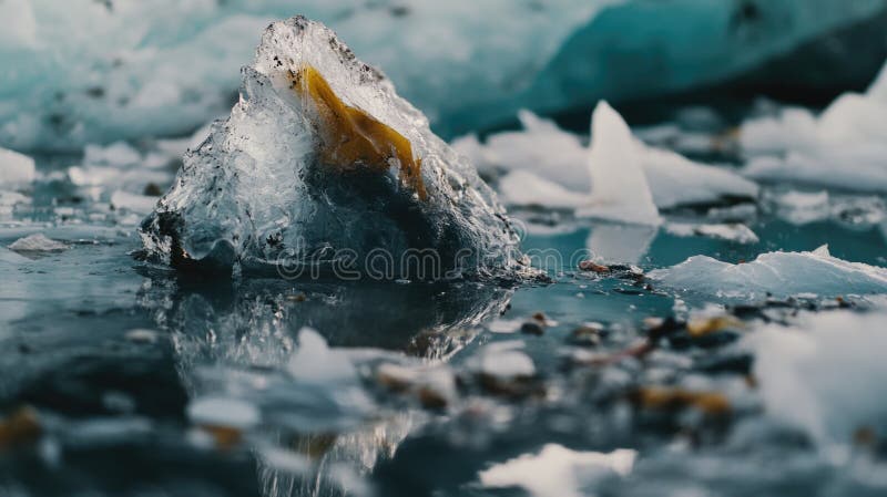 A Piece of Ice Floating on Calm Water with Rivulets of Meltwater ...