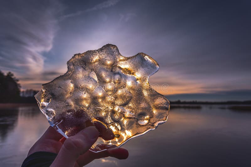 The Piece of Ice in the Hand Stock Photo - Image of finnish, border ...