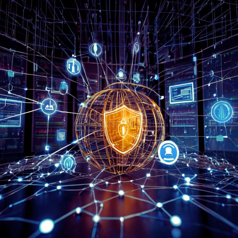 This Piece Illustrates AI-driven Cyber Defense Alongside a Digital ...