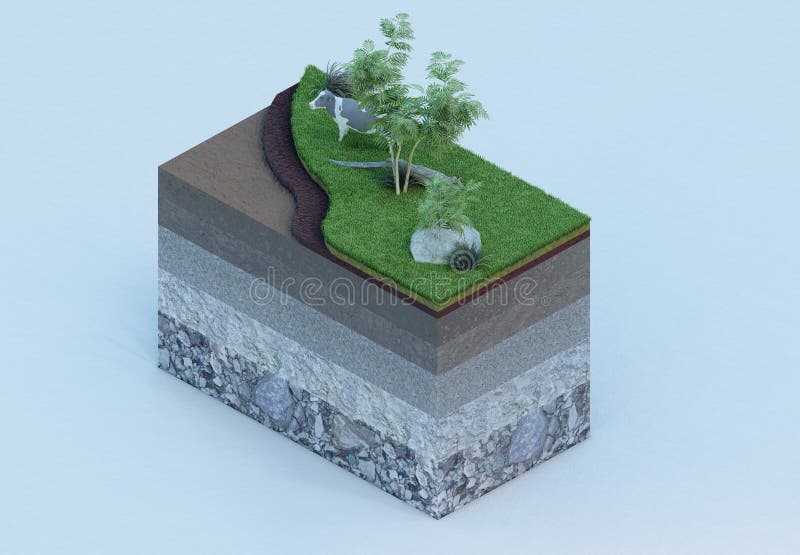 Piece of Land with Realistic Soil Layers Vegetation and Cattle Stock ...