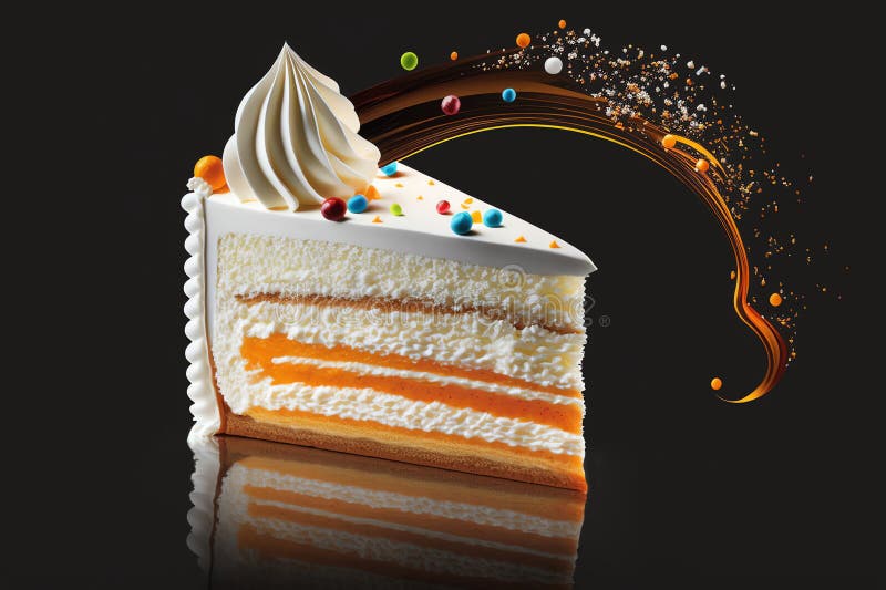 Piece of Layered White Cake White Cream. Cake Drawing. Generative AI ...