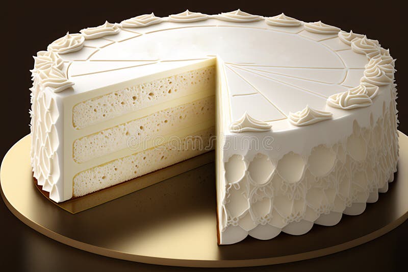 Piece of Layered White Cake White Cream. Cake Drawing. Generative AI ...