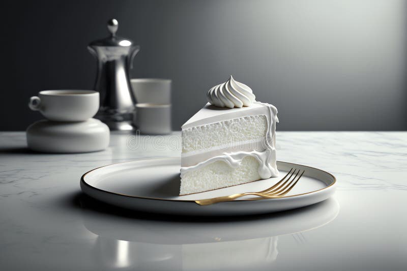 Piece of Layered White Cake White Cream. Cake Drawing. Generative AI ...