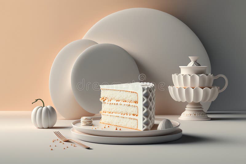 Piece of Layered White Cake White Cream. Cake Drawing. Generative AI ...