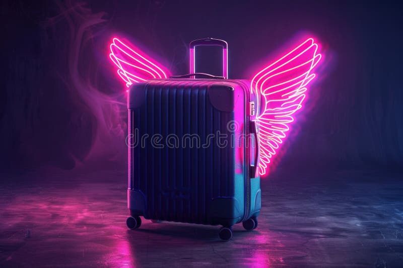 A Piece of Luggage with Neon Wings Attached, Ready for Adventure Stock ...