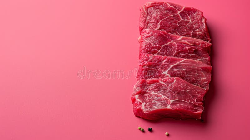 A Piece of Meat is Cut into Thin Strips on a Pink Background, AI Stock ...