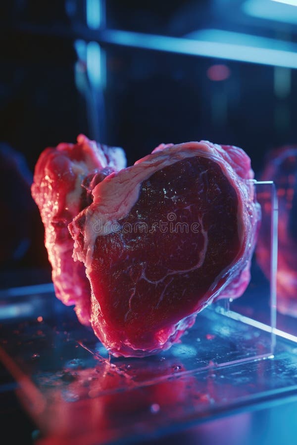 Piece of Meat is Displayed on a Table with a Heart Shape Stock Photo ...