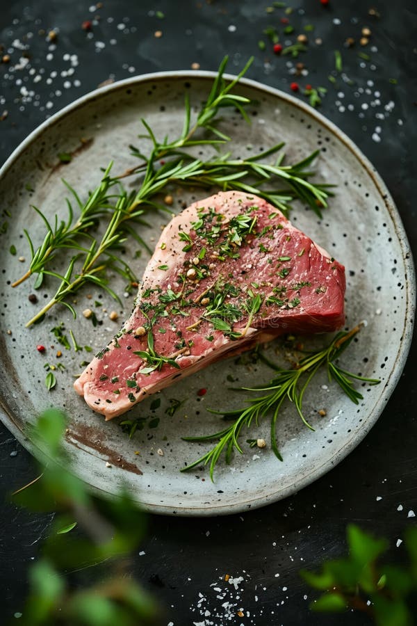 A Piece of Meat on a Plate with Herbs and Spices. Generative AI Stock ...
