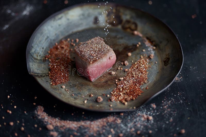 A Piece of Meat is Sitting on a Plate with a Sprinkle of Salt and ...