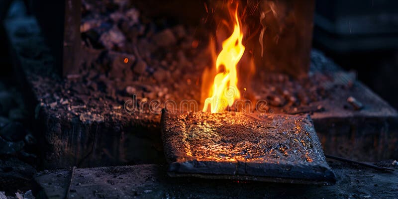 A Piece of Metal is Being Melted in a Fire Stock Image - Image of ember ...