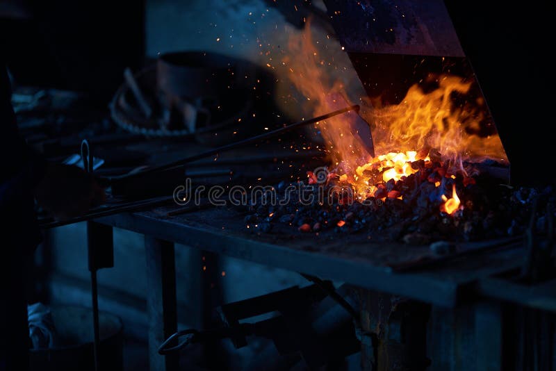 Piece of Metal Heating Inside Fireplace at Forge Stock Photo - Image of ...