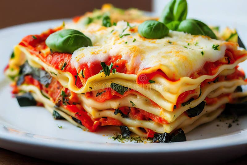 Piece of Multi-layered Delicious Lasagna with Basil and Minced Meat on ...