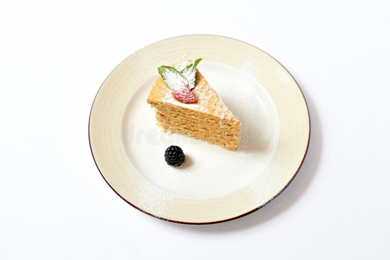 Piece of Multilayer Cake with Powdered Sugar Stock Photo - Image of ...