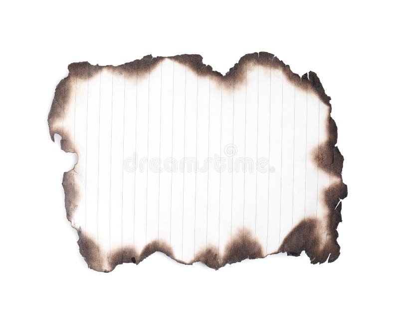 Piece of Notebook Paper with Dark Burnt Borders on White Background ...