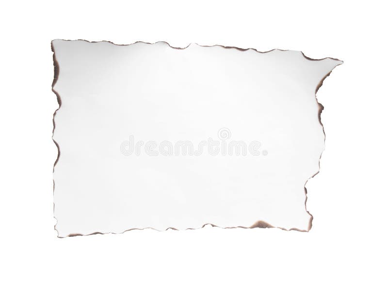 Piece of Paper with Dark Burnt Borders Isolated on White. Space for ...