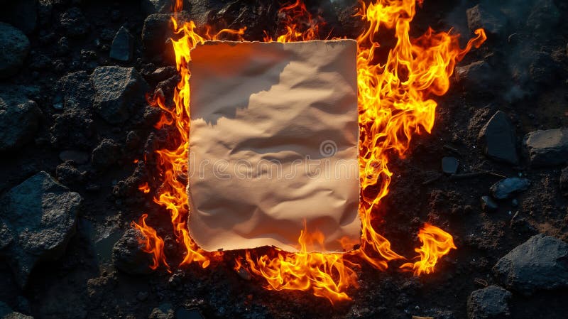 A Piece of Paper on Fire on a Pile of Rocks Stock Image - Image of fire ...