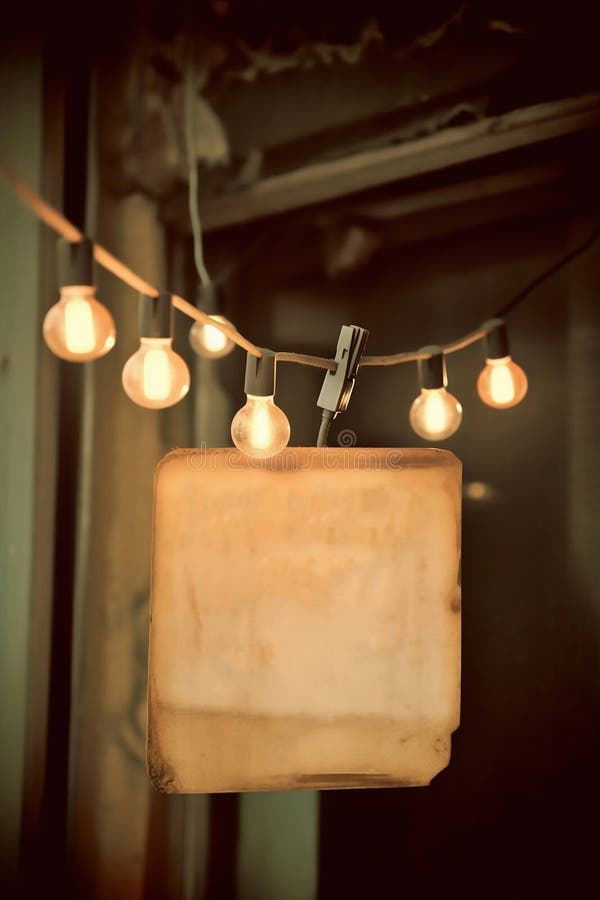 Piece of Paper Hanging on Garland with Lights Stock Illustration ...