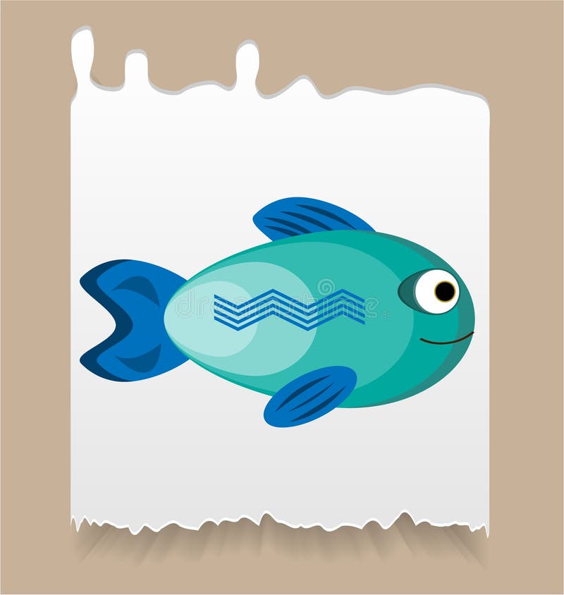 Piece of Paper with Simple, Blue, Smiling Fish Stock Vector ...