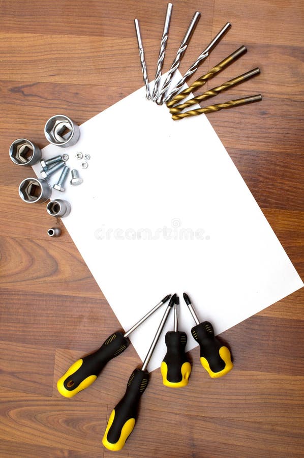 Piece of Paper and Tools on Its Edge Stock Image - Image of engineering ...