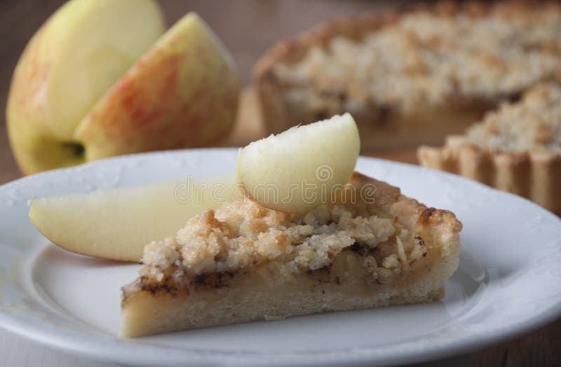 Piece of Pie with Apples and Streusel Stock Photo - Image of plate ...