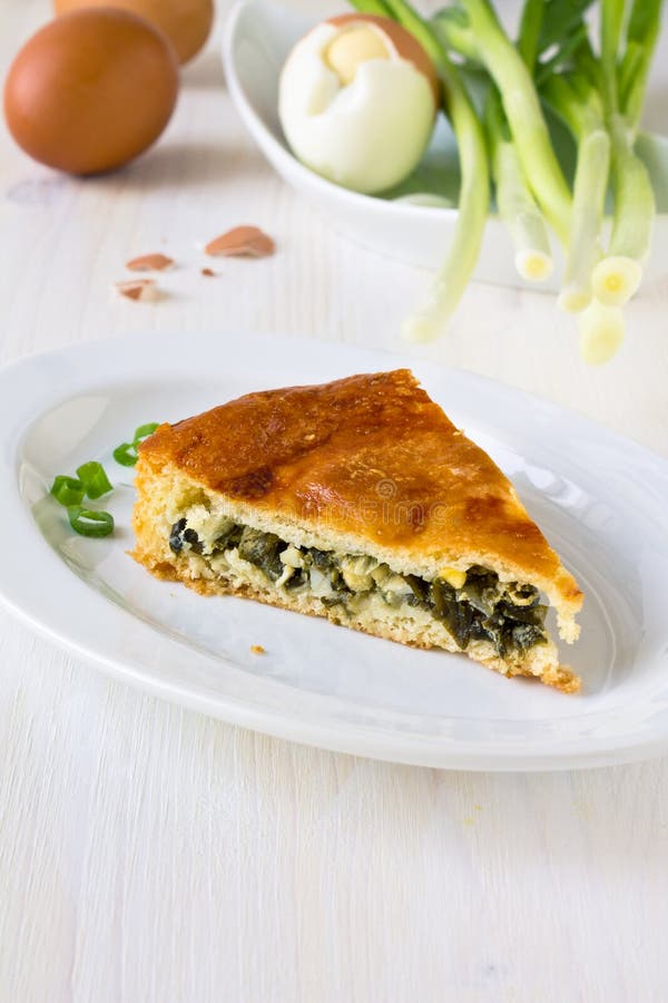 Piece of Pie with Chopped Green Spring Onions Stock Photo - Image of ...