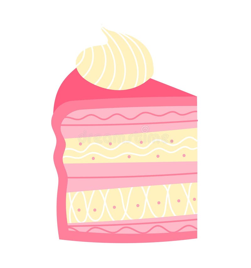 Piece of Pink Cake Isolated on White Background. Vector for Postcards ...